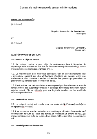 Contrat de maintenance informatique - document et modèle à télécharger